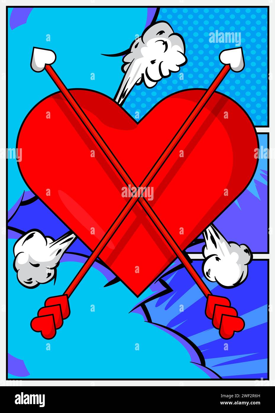 Cartoon Heart and Arrow explosion sign, comic book Valentine's Day ...