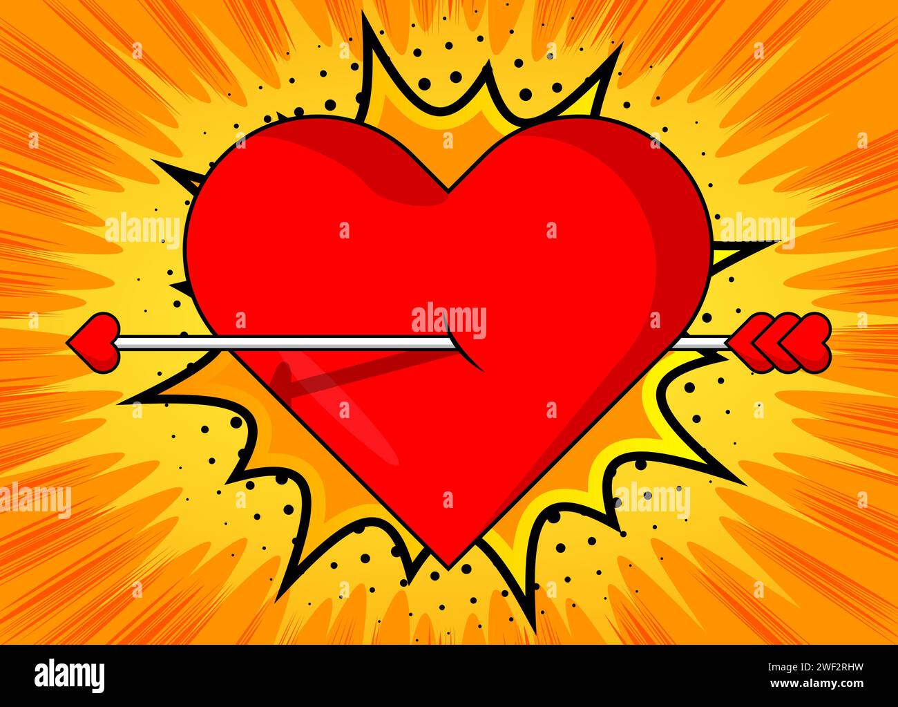 Cartoon Heart and Arrow explosion sign, comic book Valentine's Day ...