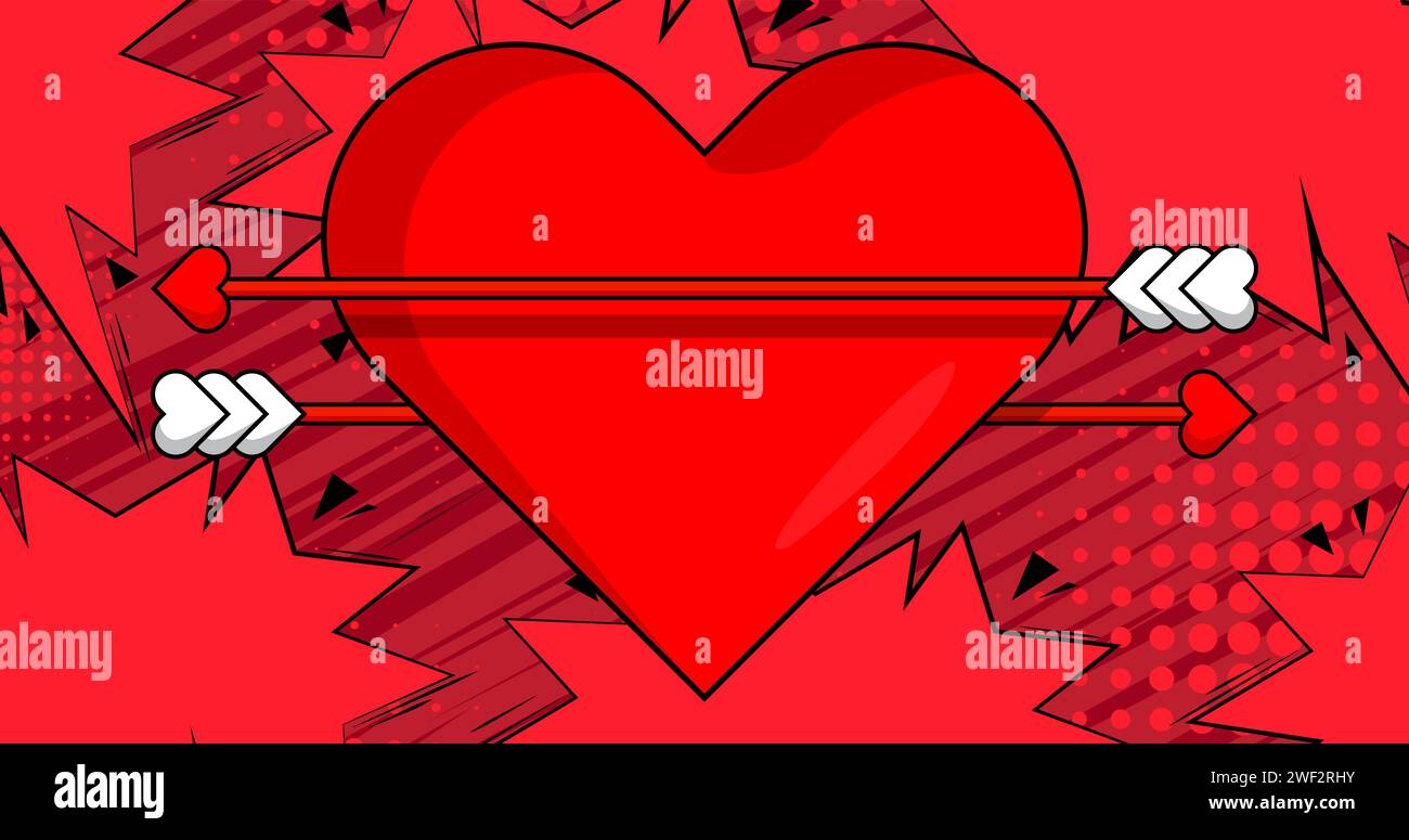 Cartoon Heart and Arrow explosion sign, comic book Valentine's Day ...