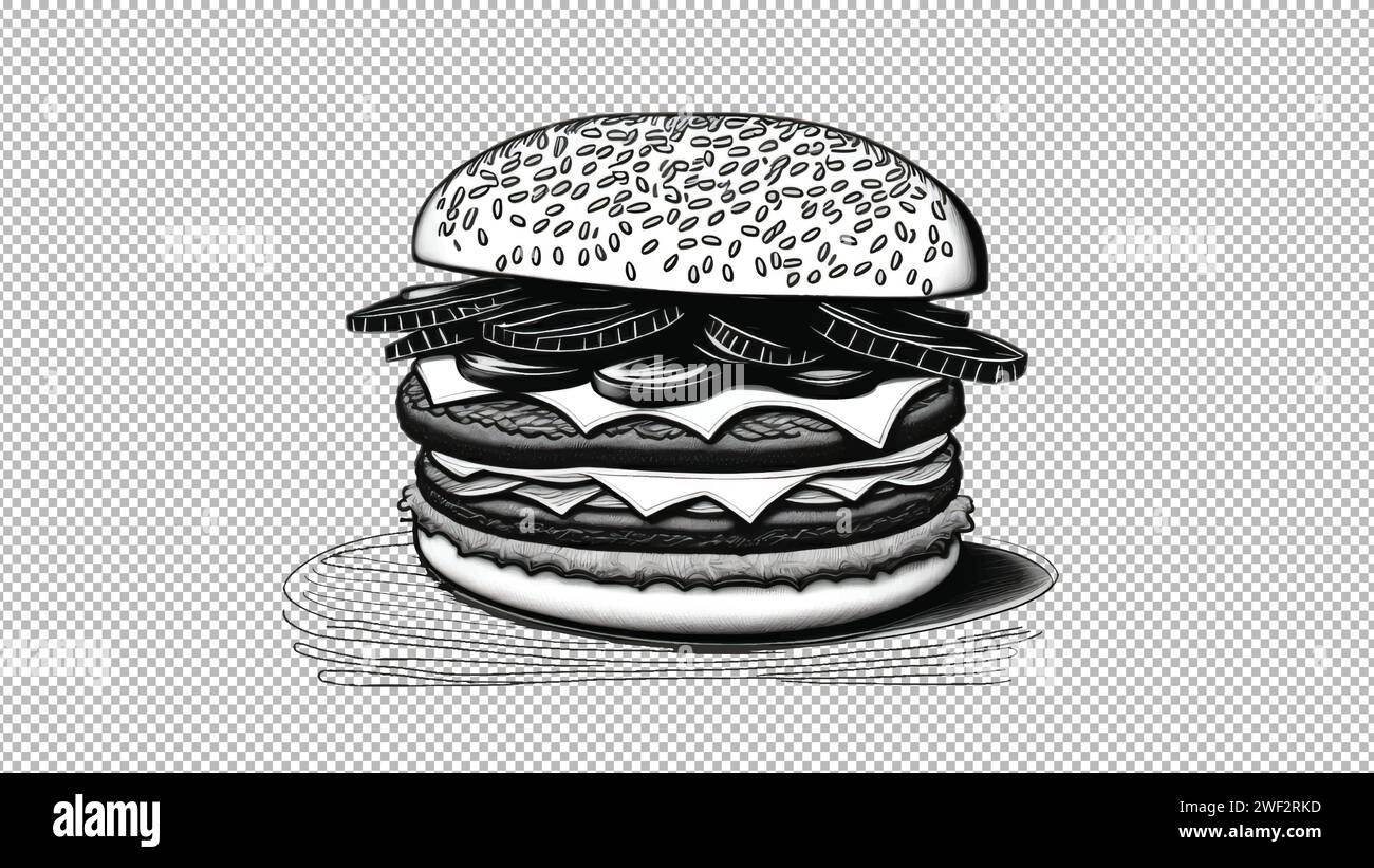 Burger engraving style art. Hand drawn vector illustration of hamburger ...