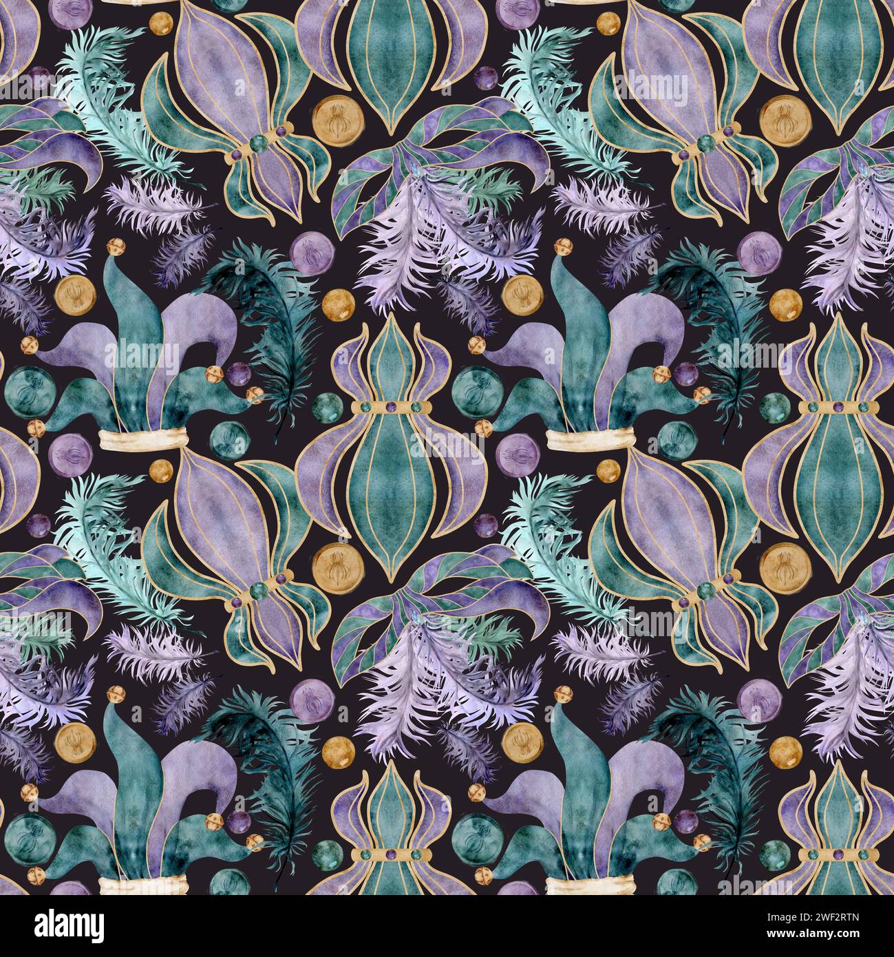 Hand drawn watercolor Mardi Gras carnival symbol. Jester fool hat ...