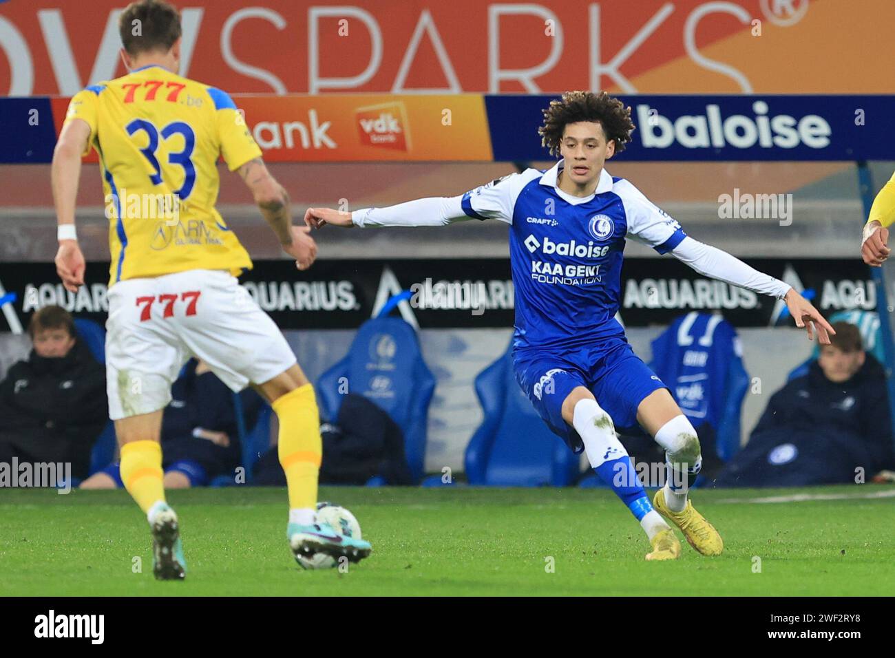 Gent, Belgium. 27th Jan, 2024. Franck Surdez (19) of AA Gent pictured ...