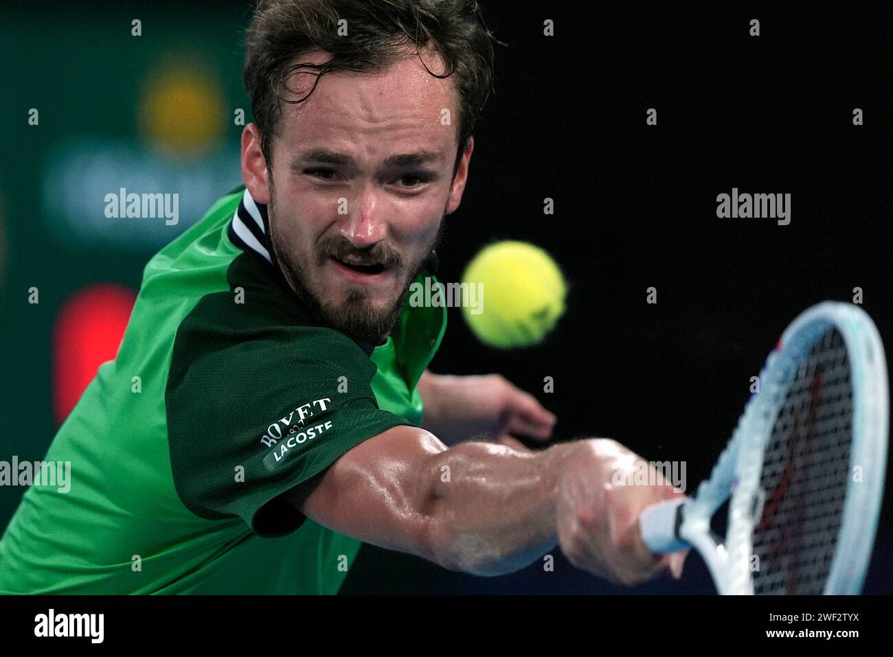 Daniil Medvedev of Russia plays a backhand return to Jannik Sinner of Italy during the men's ...