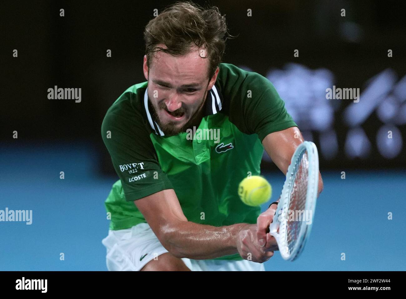 Daniil Medvedev of Russia plays a backhand return to Jannik Sinner of ...