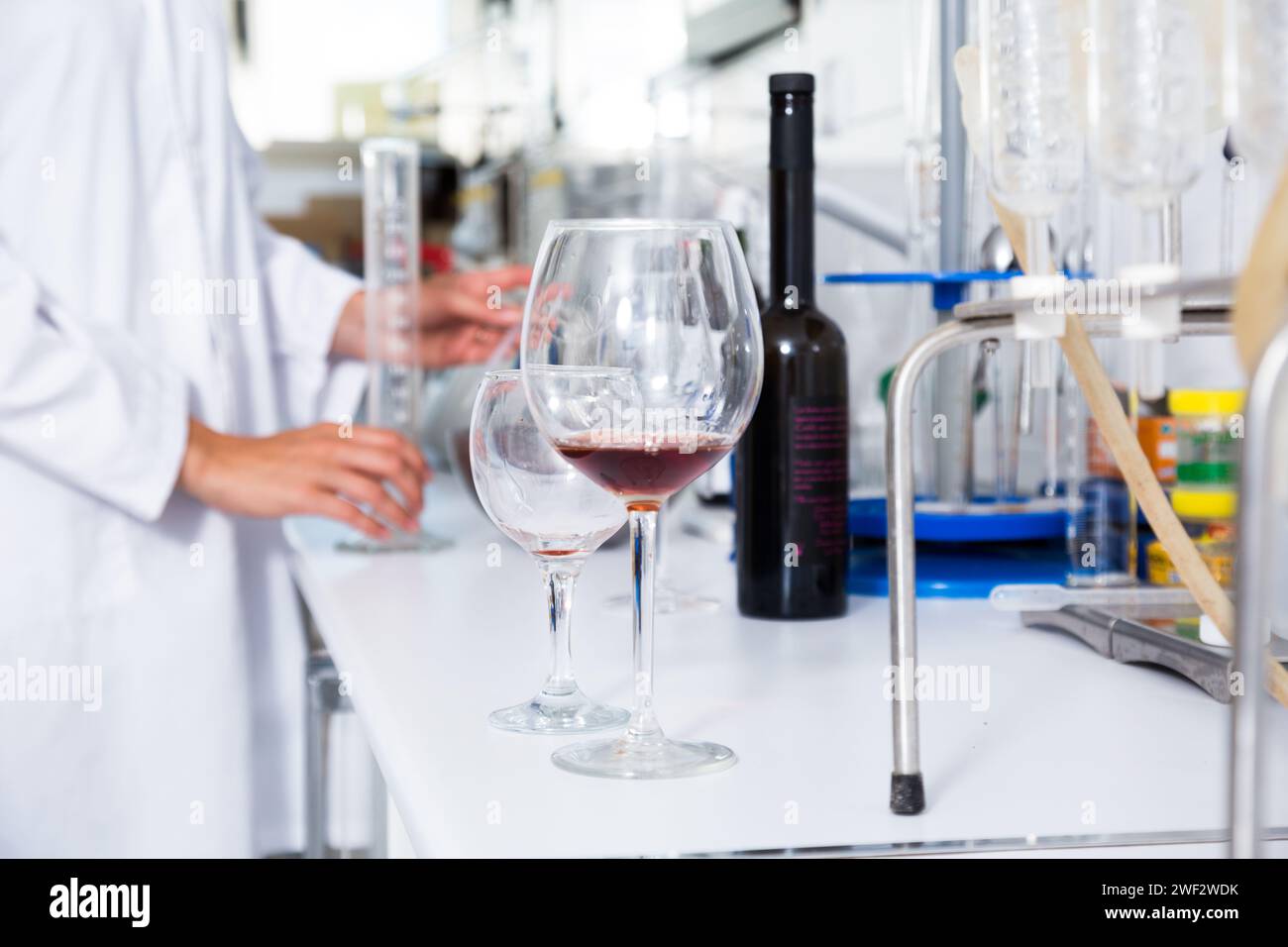 Modern laboratory of winery. Checking acidity of wine and organoleptic ...