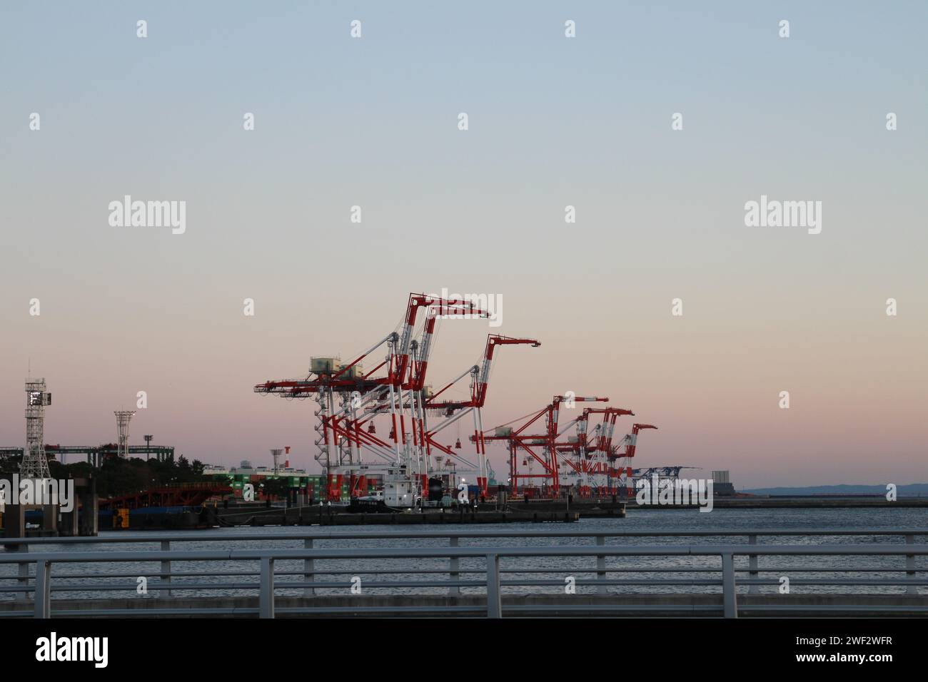 Gantry cranes in dusk at Aomi Container Terminal in Tokyo, Japan Stock ...