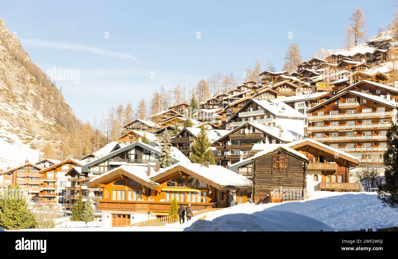 Winter mountain landscape. Snowy mountain Matterhorn during the day in ...