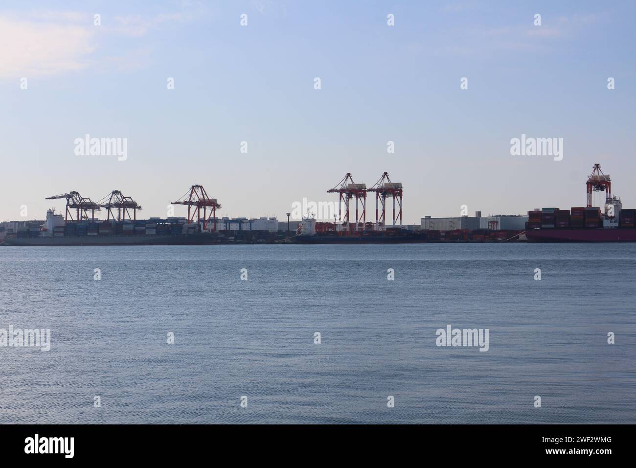 Gantry cranes and cargo ships at Oi Container Terminal in Tokyo, Japan ...
