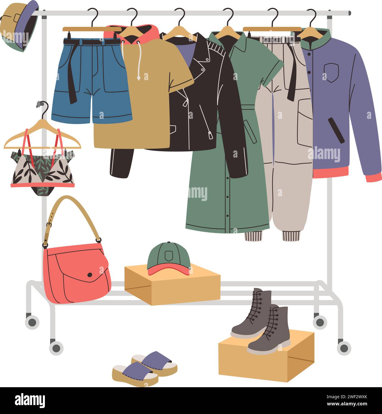 Hanging clothes in a boutique Stock Vector Images - Alamy