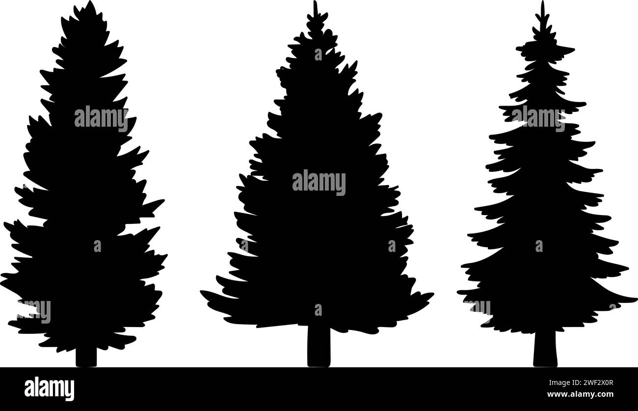 Black silhouettes of fir trees on a white background. Vector of ...
