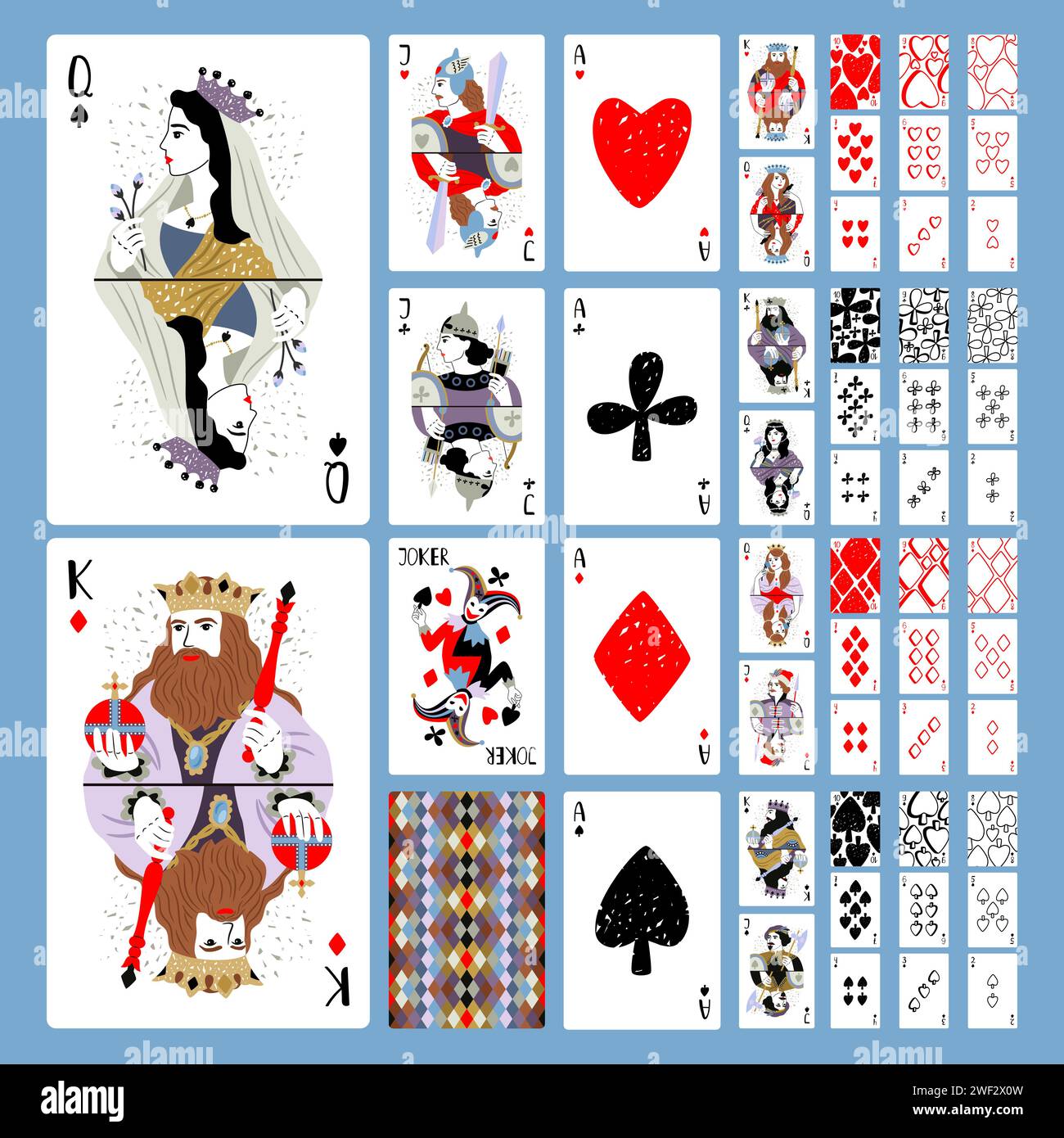 Collection of designers playing cards, full deck. Vector of playing ...