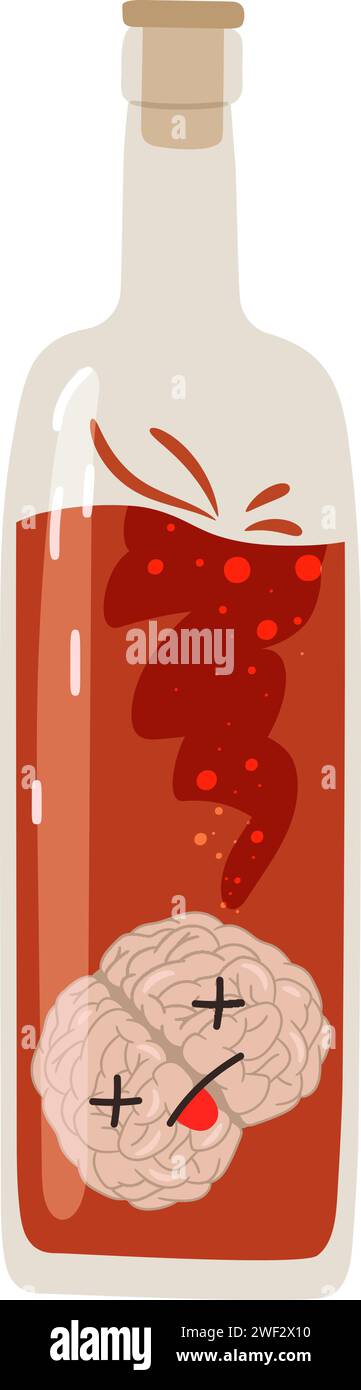 Alcoholics brain at the bottom of a bottle. Alcohol abuse concept ...