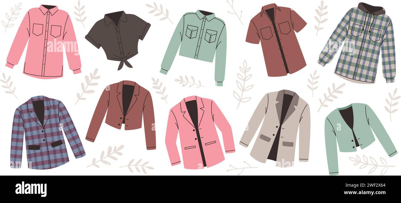 Set of womens jackets and shirts, vector collection on a white ...
