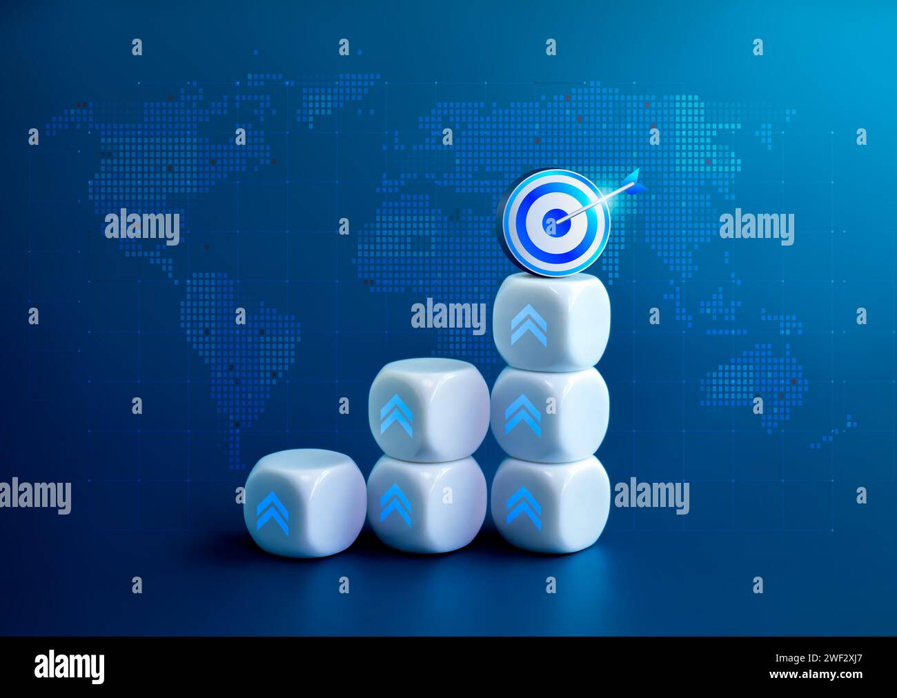 3d target goal icon on top of business graph steps blocks with rising ...