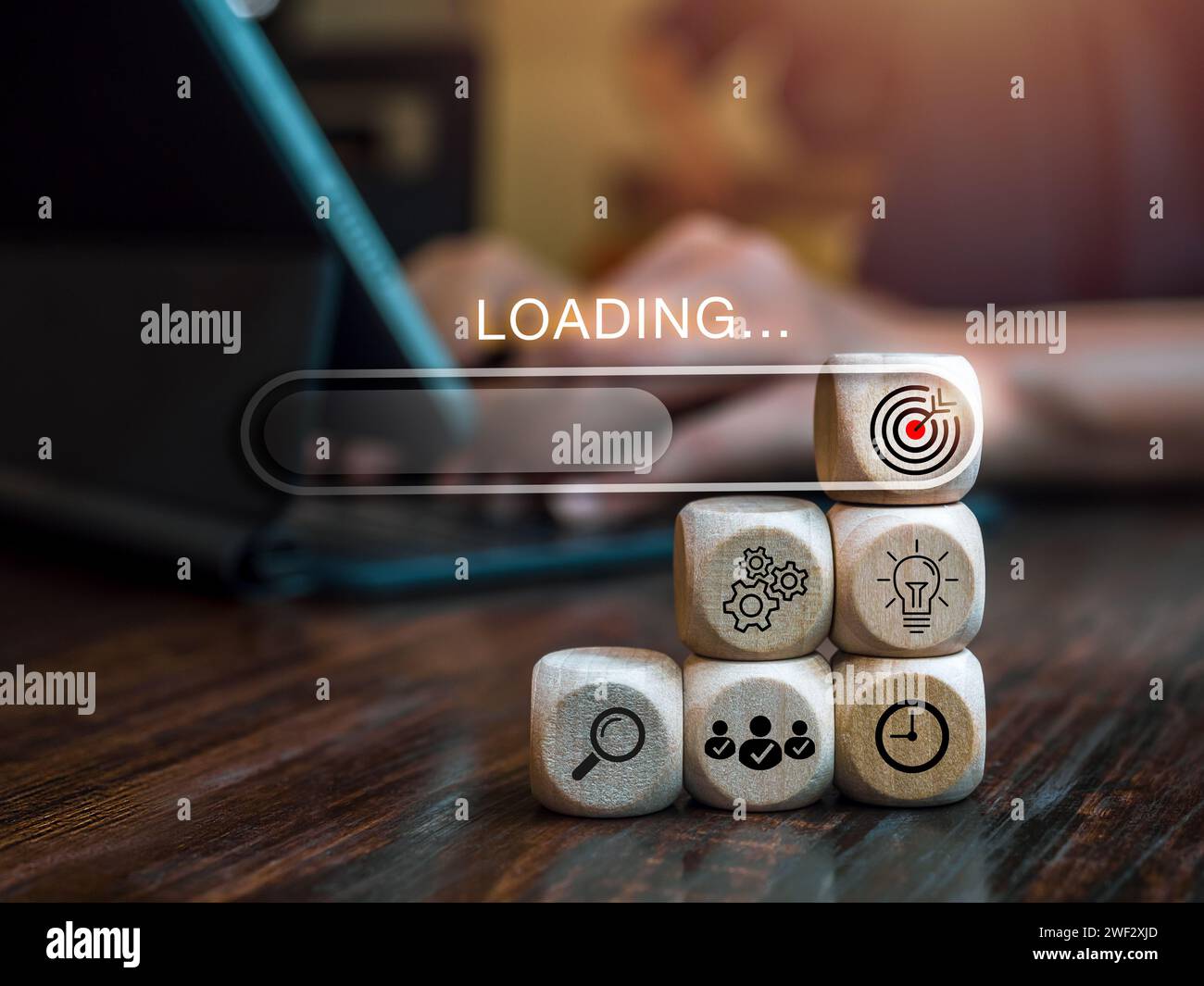 Virtual loading tab bar on target icon and strategy plan symbol on ...
