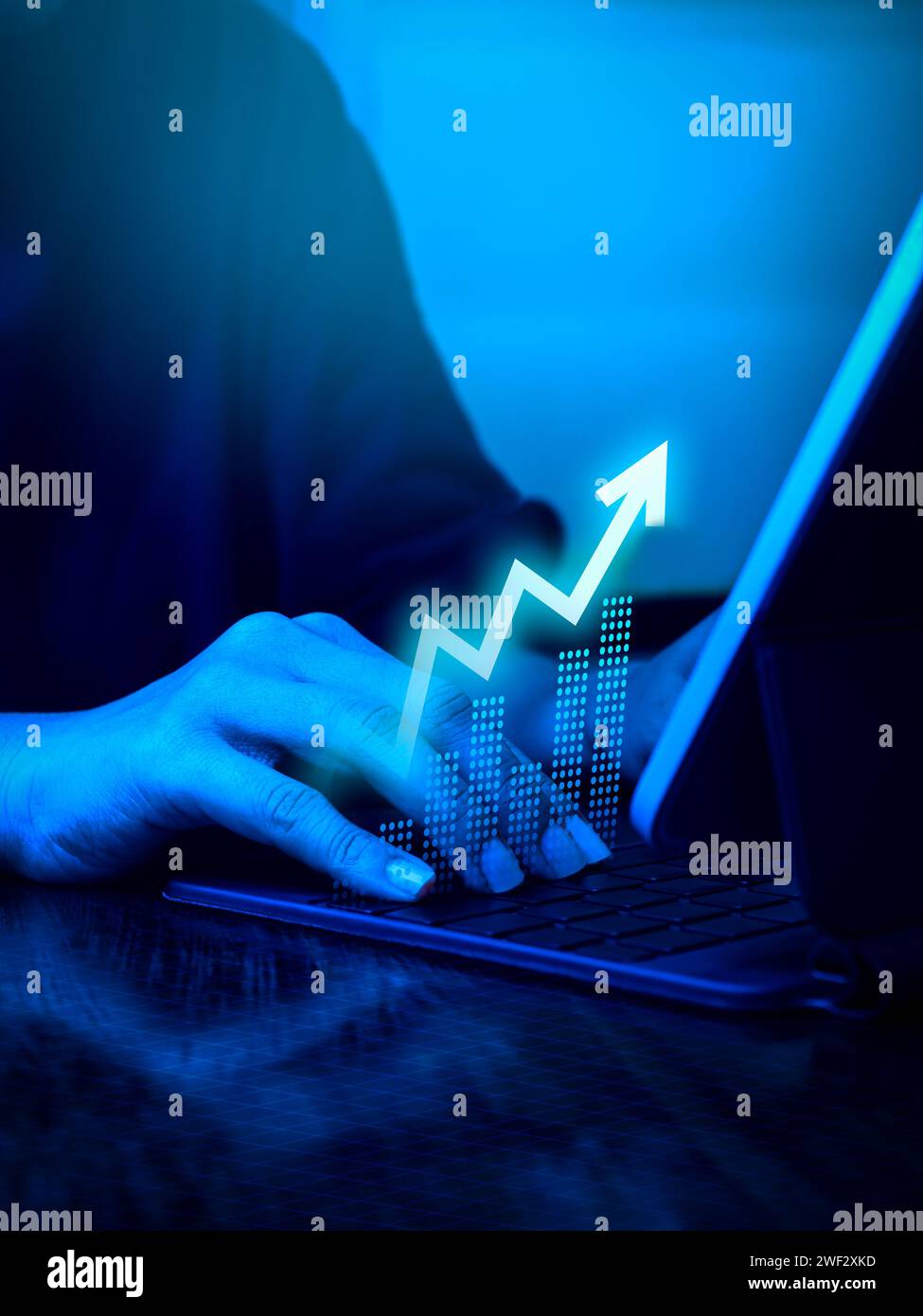 Rise up glow arrow, volatility index chart on digital online business ...