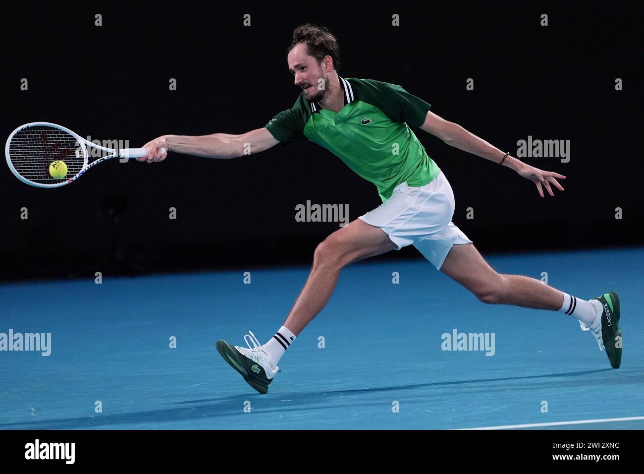 Daniil Medvedev of Russia plays a forehand return to Jannik Sinner of ...