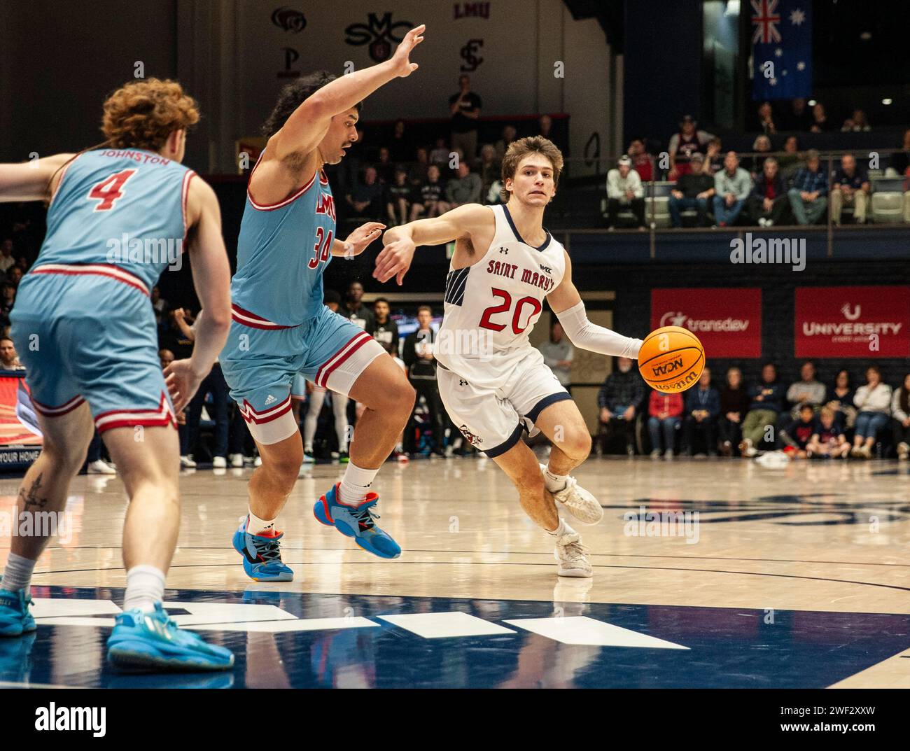 January 27 2024 Moraga CA, U.S.A. St. Mary's guard Aidan Mahaney (20 ...