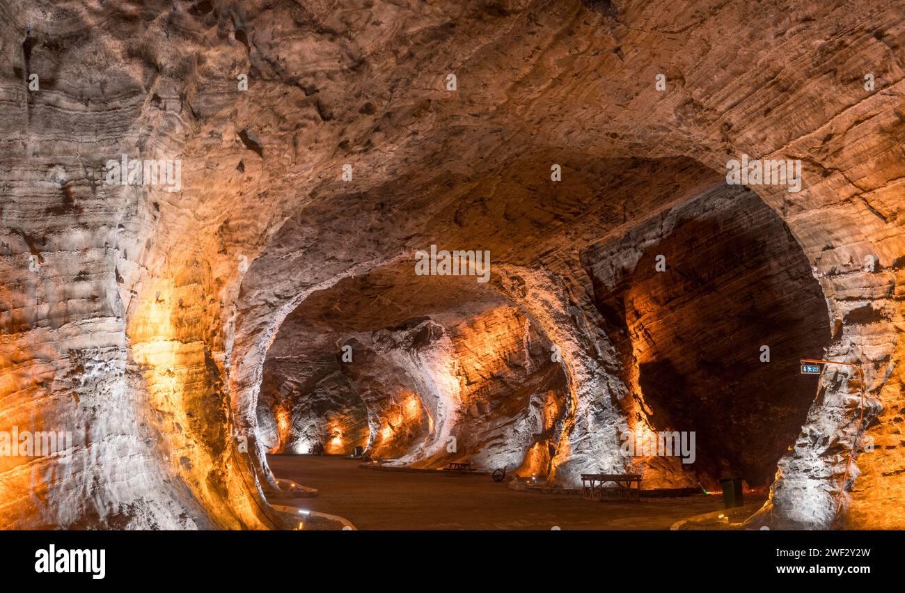 Inside the salt cave in the salt mountains of Idir, Toulz Luka District ...