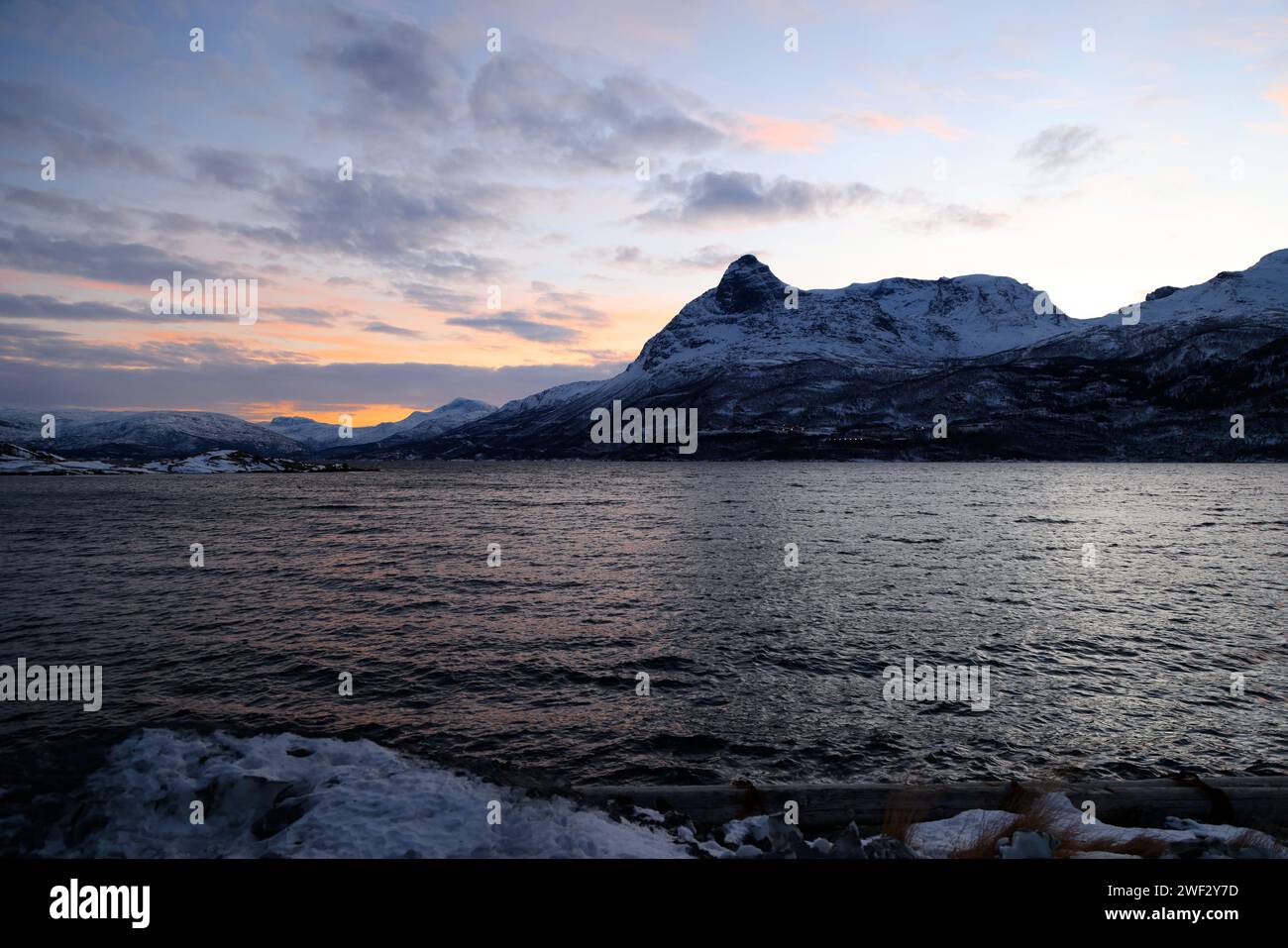 Fjord near Narvik during the polar night, Norway Stock Photo - Alamy