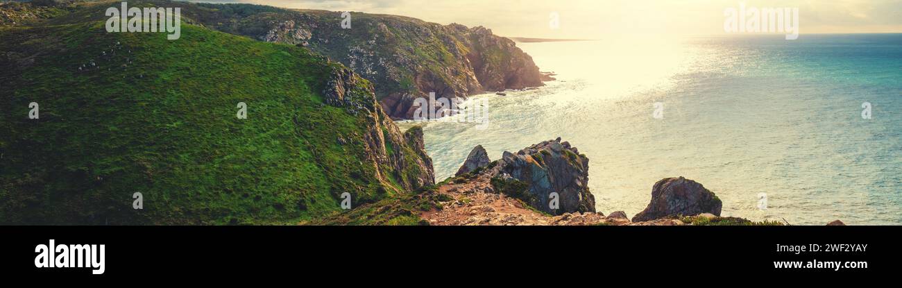 Rocky seascape. Region of Cape Roca, Atlantic Ocean, Portugal, Europe ...