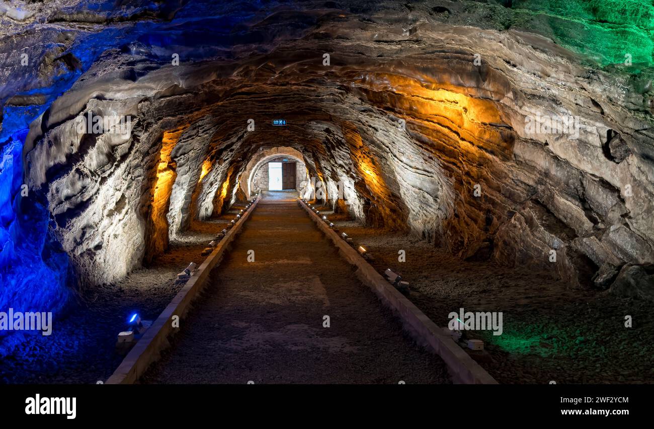 Inside the salt cave in the salt mountains of Idir, Toulz Luka District ...