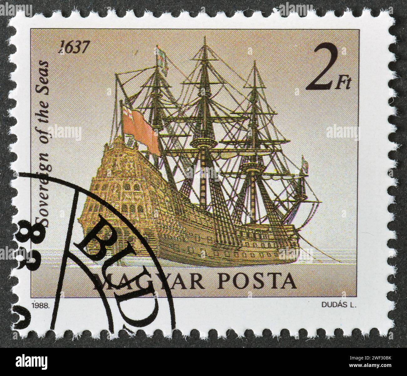Cancelled postage stamp printed by Hungary, that shows ""Sovereign of ...