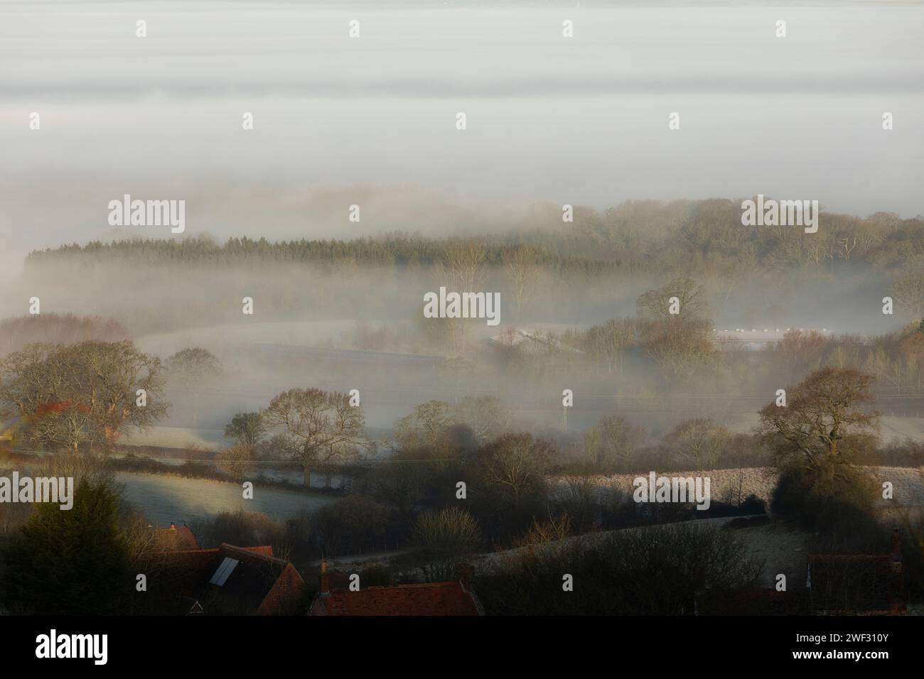 Misty view to the north-west of Shaftesbury, January 2022 Stock Photo ...