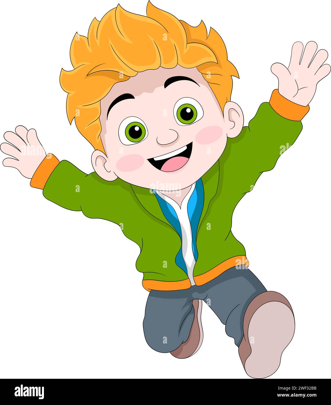 boy kid has a happy face jumping at school graduation, creative ...