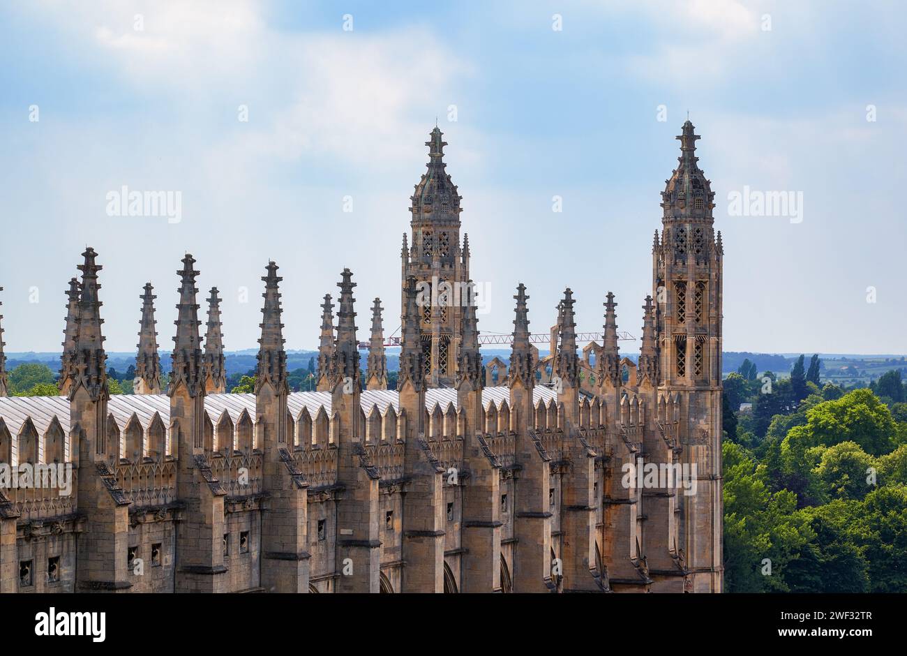 The roof of the Gothic King’s College Chapel with the ball towers and ...