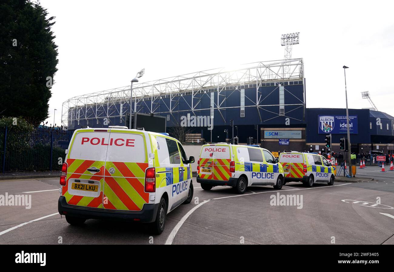Police vehicles outside the ground ahead of the Emirates FA Cup fourth ...