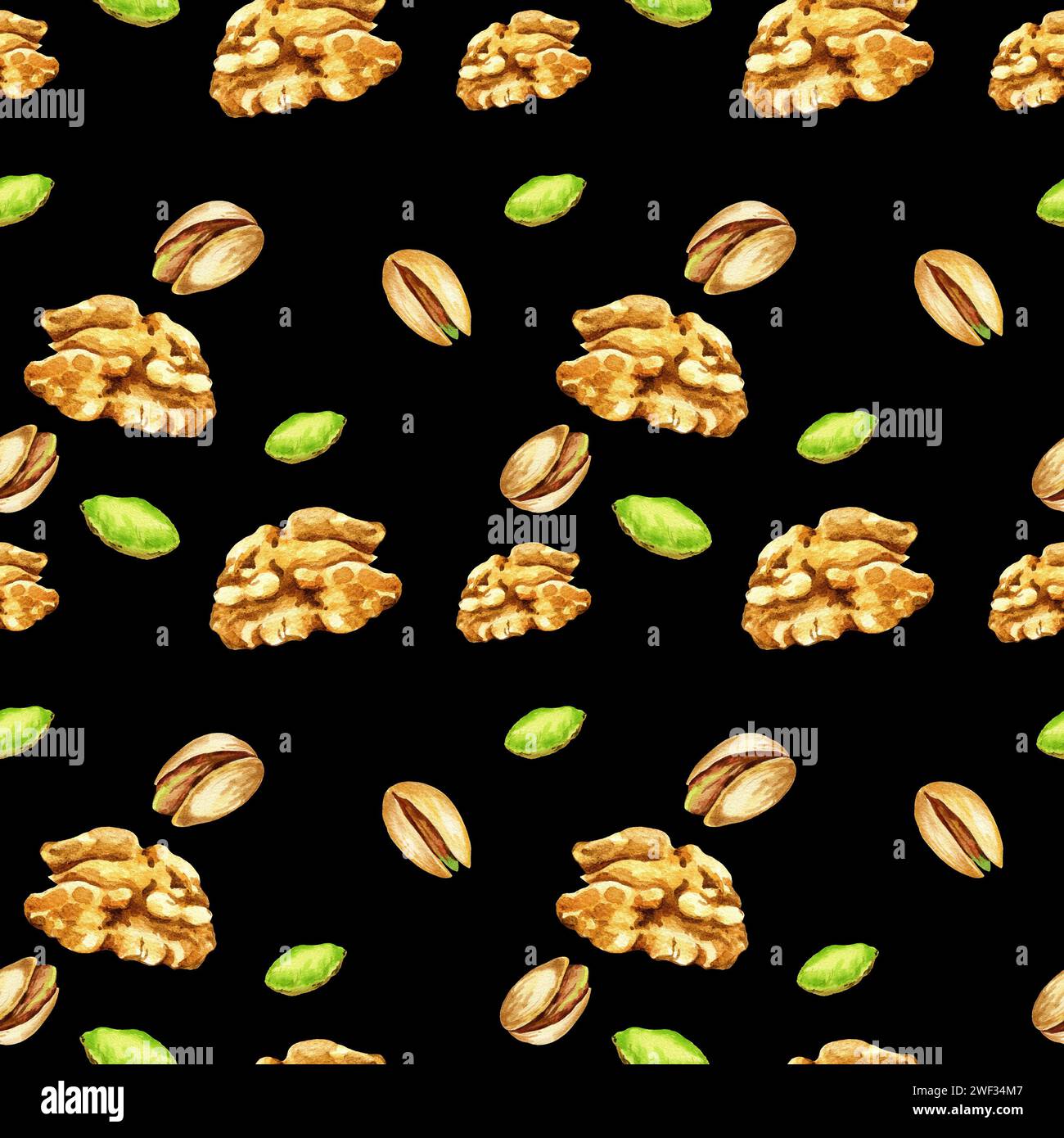 seamless pattern with watercolor nuts, hand drawn illustration of ...