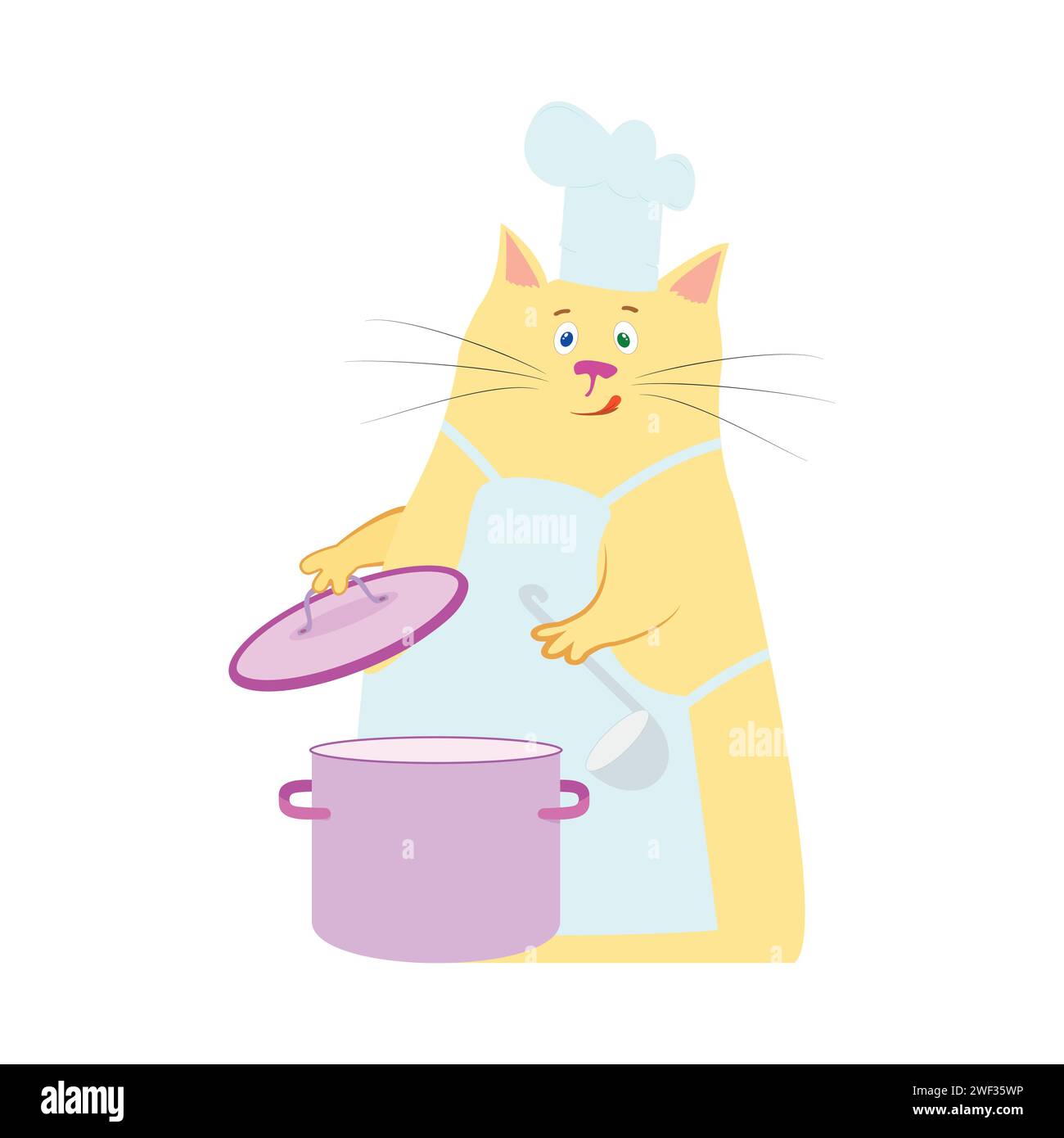 Cat - cook and a metal pot for soup on a white background Stock Vector ...