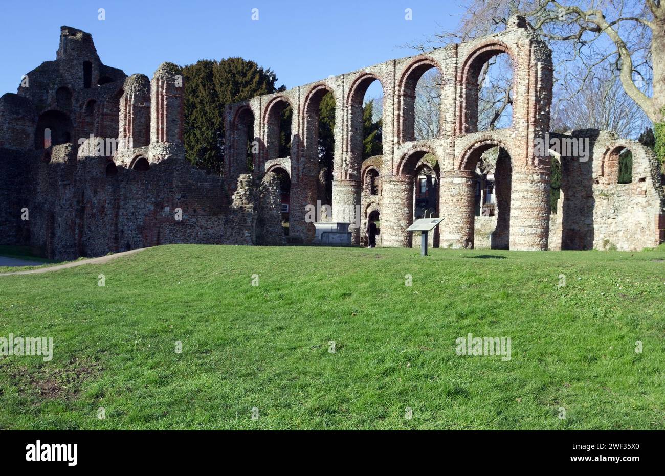 St Botolphs Priory in Colchester, Essex. Built from reused Roman bricks ...