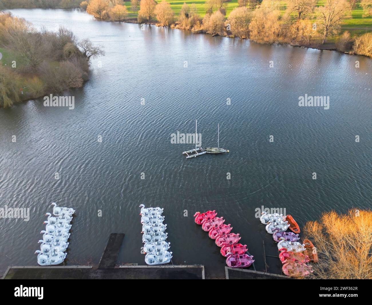 aerial view of the 30 acre boating lake in mote park Maidstone kent ...