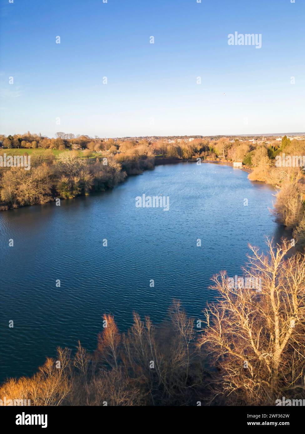 aerial view of the 30 acre boating lake in mote park Maidstone kent ...