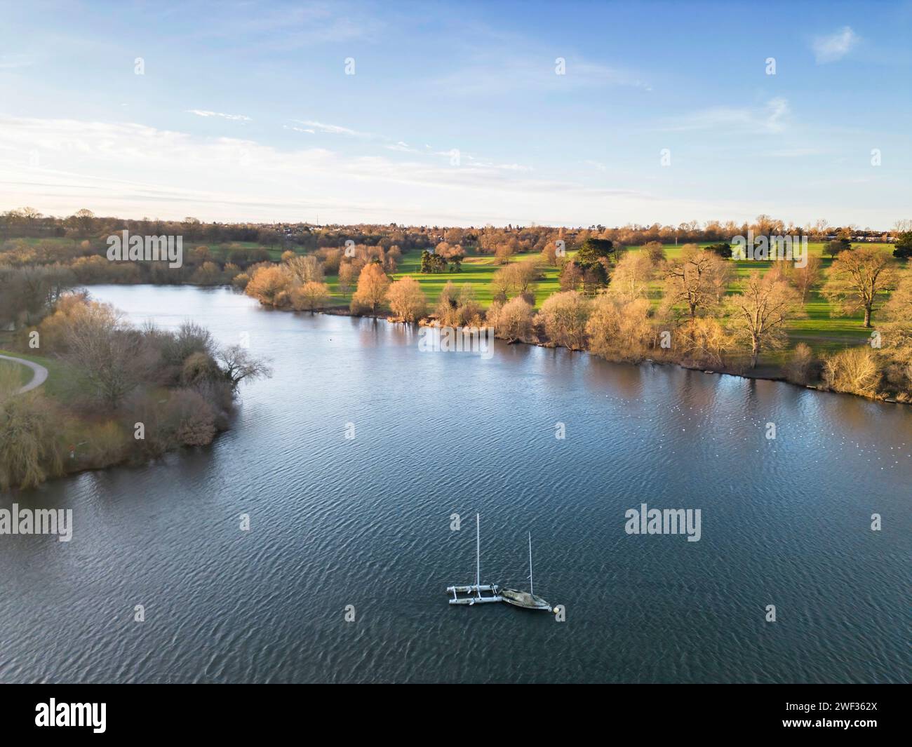 aerial view of the 30 acre boating lake in mote park Maidstone kent ...