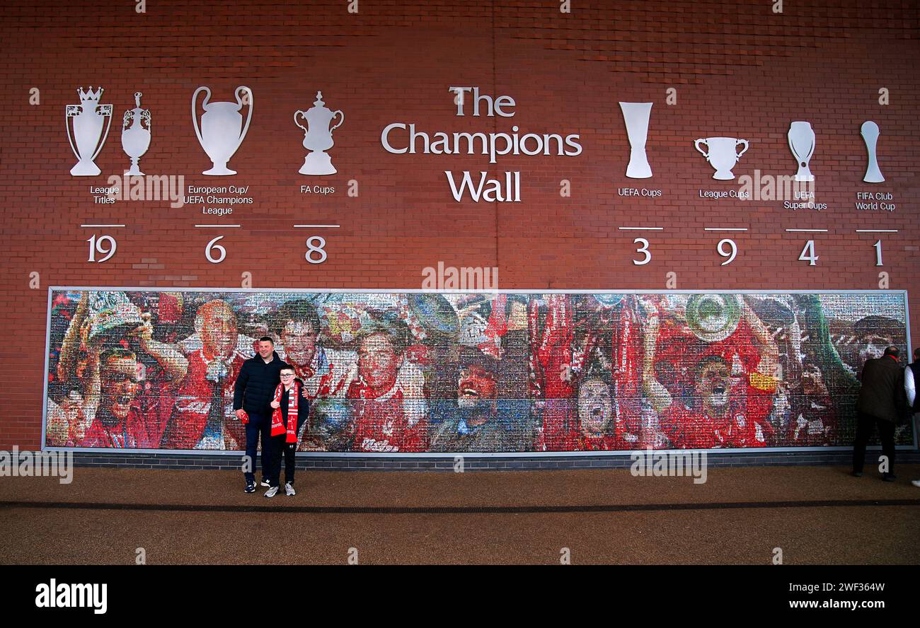 Fans pose for a picture at The Champions Wall ahead of the Emirates FA ...