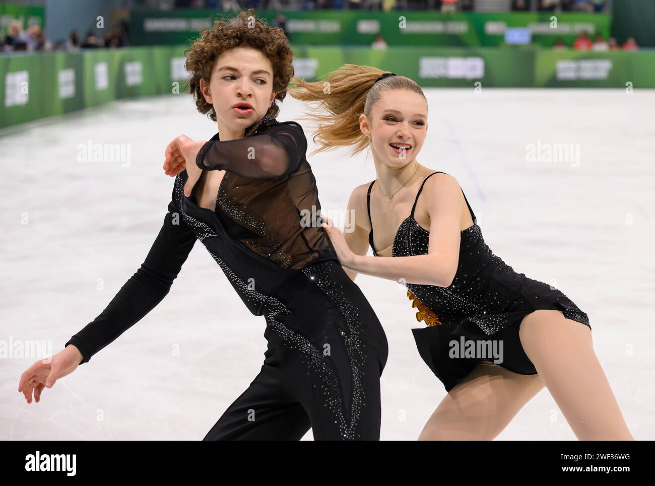 Olivia Ilin and Dylan Cain of the USA compete in the Figure Skating Ice Dance - Rhythm Dance at ...