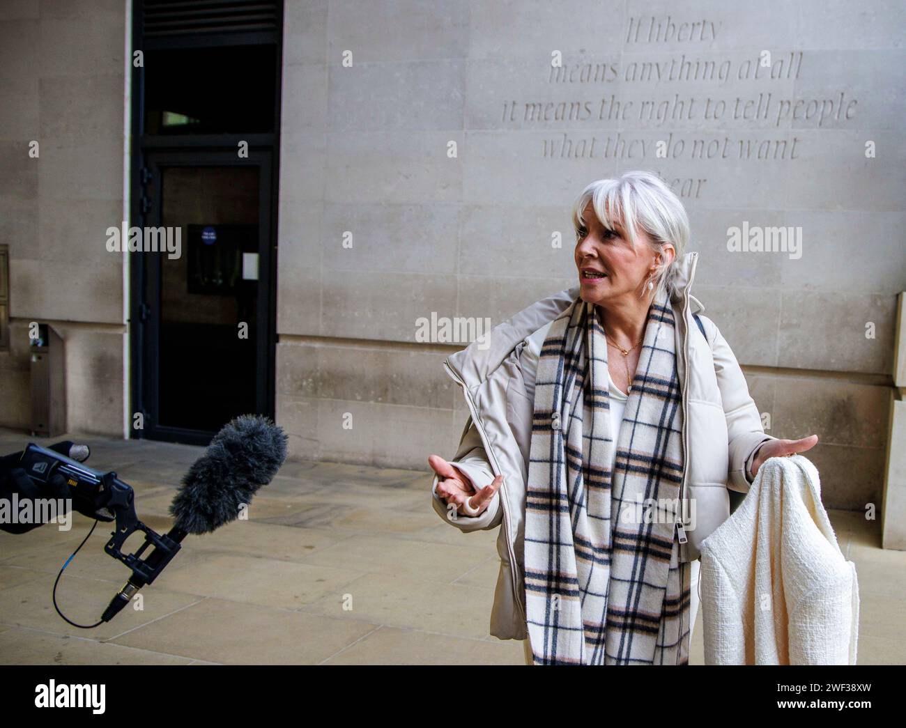 London, UK. 28th Jan, 2024. Nadine Dorries, at the BBC for Sunday with ...