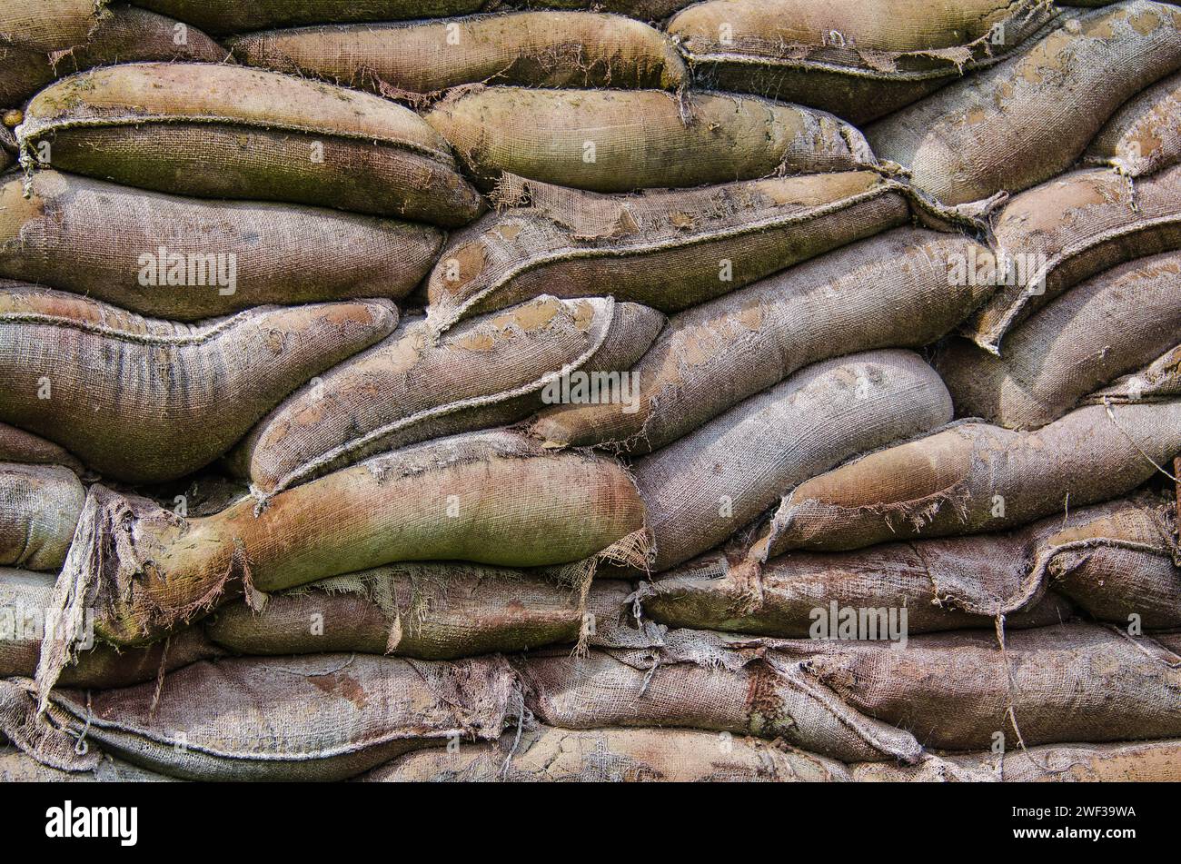 Sandbag wall for flooding defence or fortification Stock Photo - Alamy