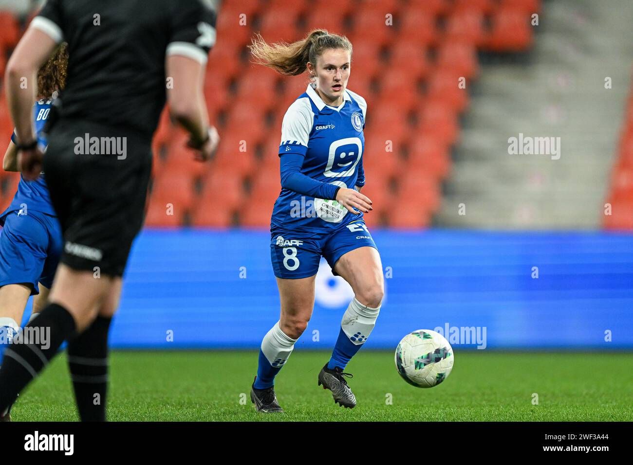 Liege, Belgium. 27th Jan, 2024. Emma Van Britsom (8) of AA Gent Ladies ...