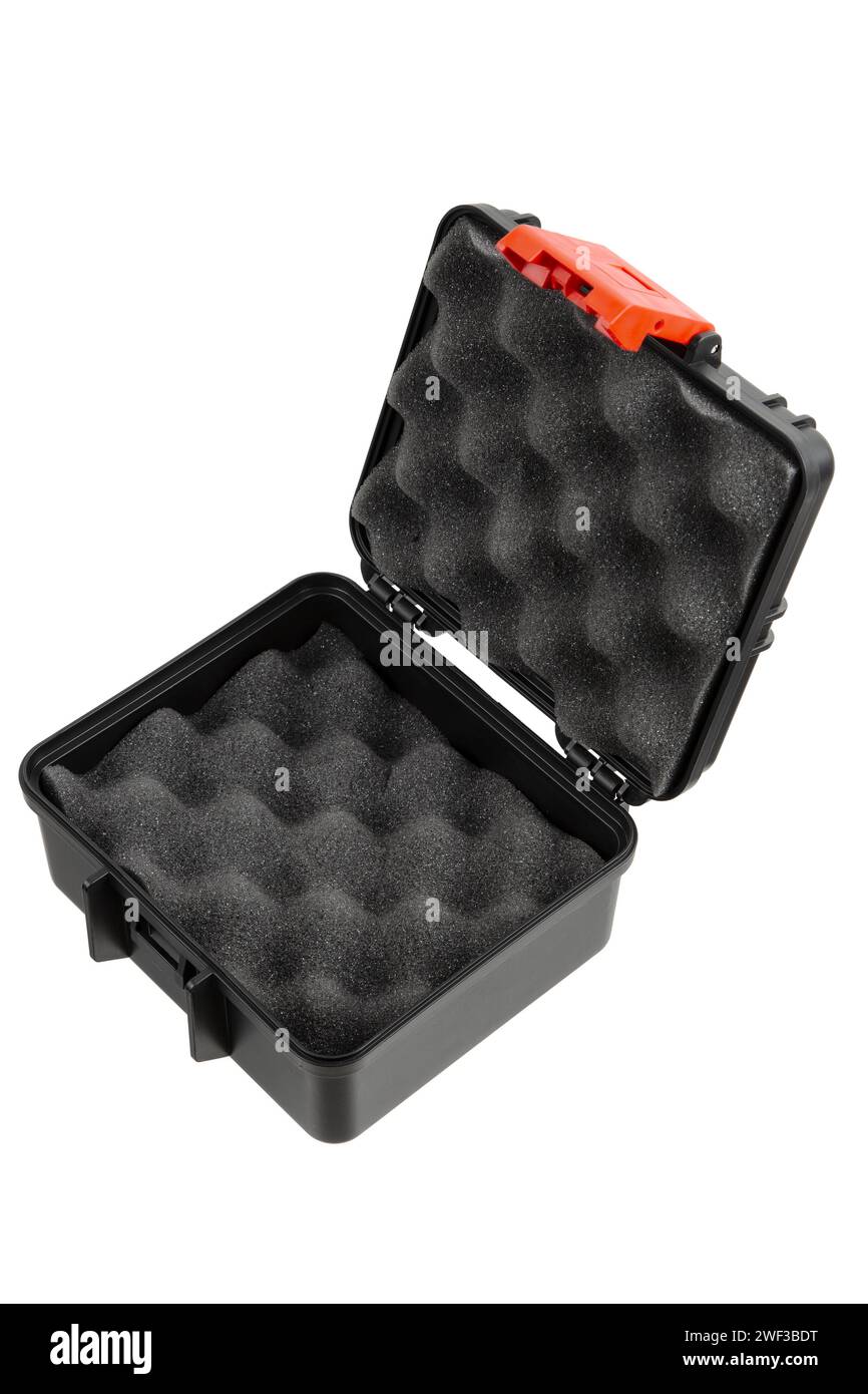 Black plastic container with foam inside for safe storage and ...