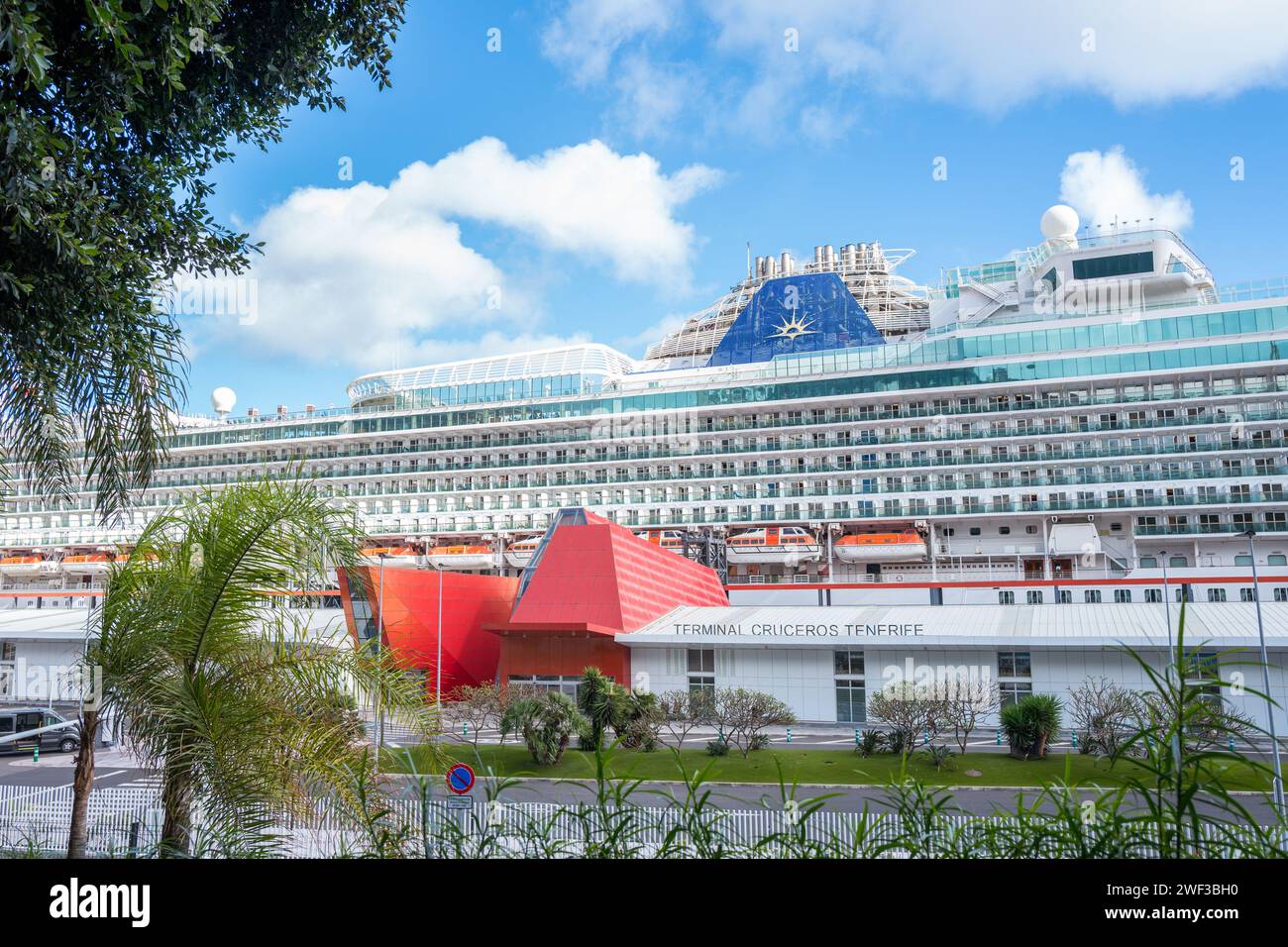P&O Azura cruise ship docked at the main cruise terminal in Santa Cruz ...