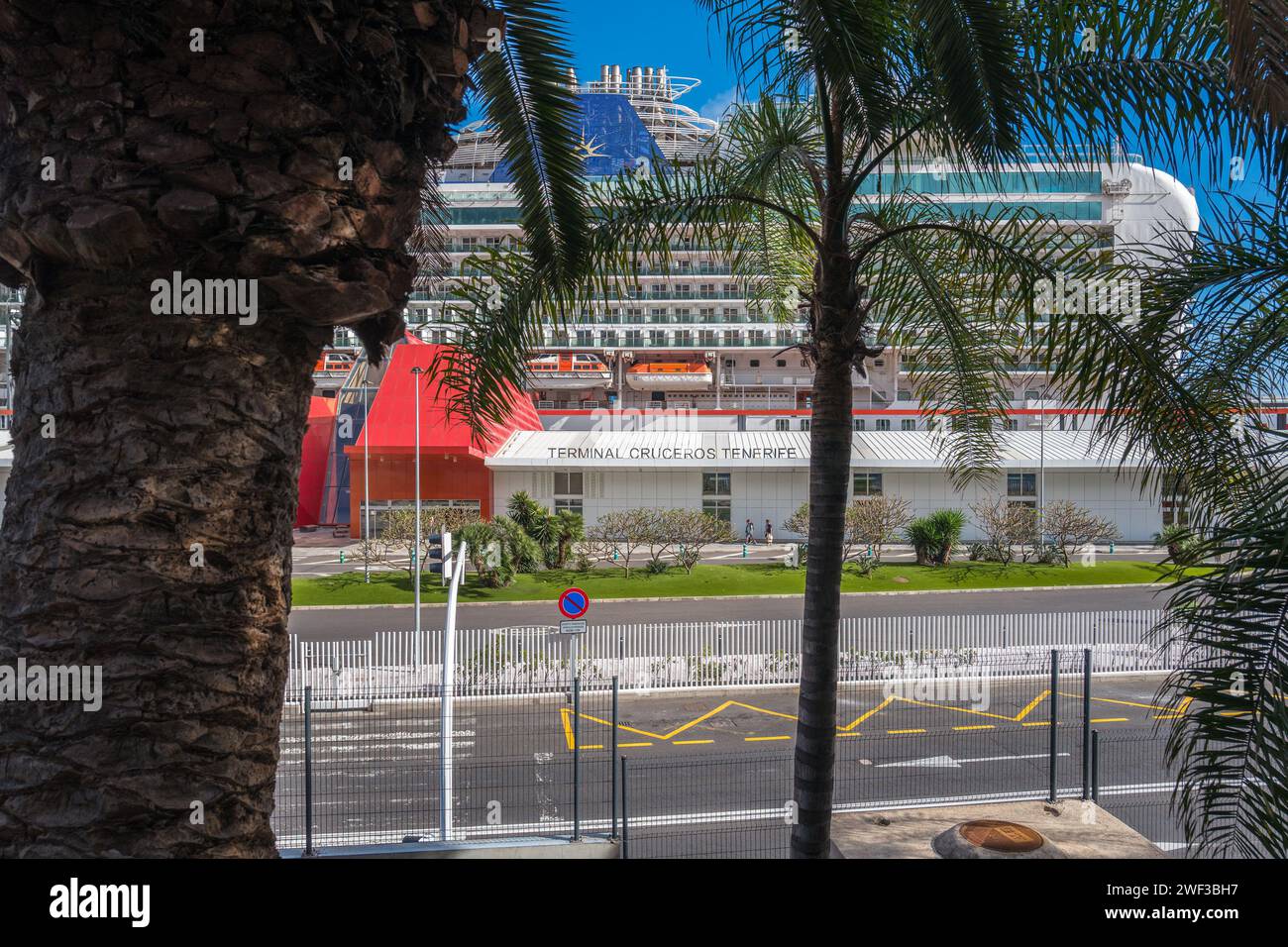 P&O Azura cruise ship docked at the main cruise terminal in Santa Cruz ...