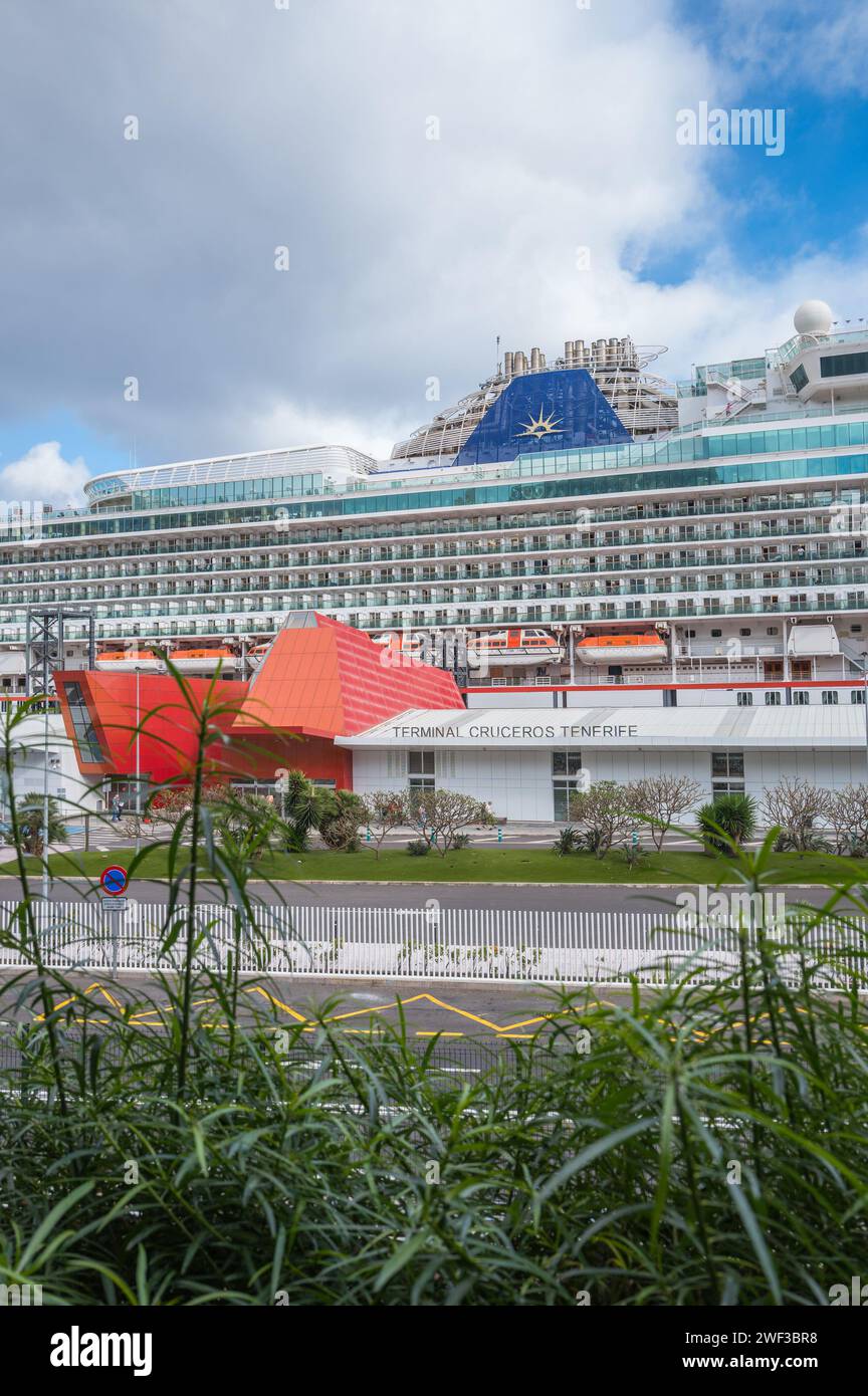 P&O Azura cruise ship docked at the main cruise terminal in Santa Cruz ...