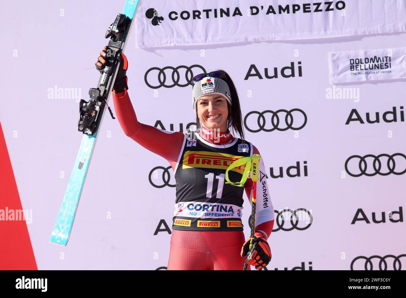 January 28, 2024, Cortina D'ampezzo, Italy: Second placed Stephanie ...