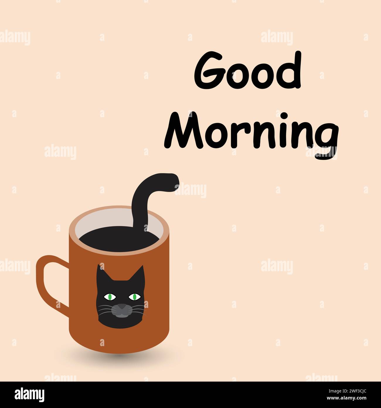 Coffee mug with cat face and tail and the text good morning Stock ...