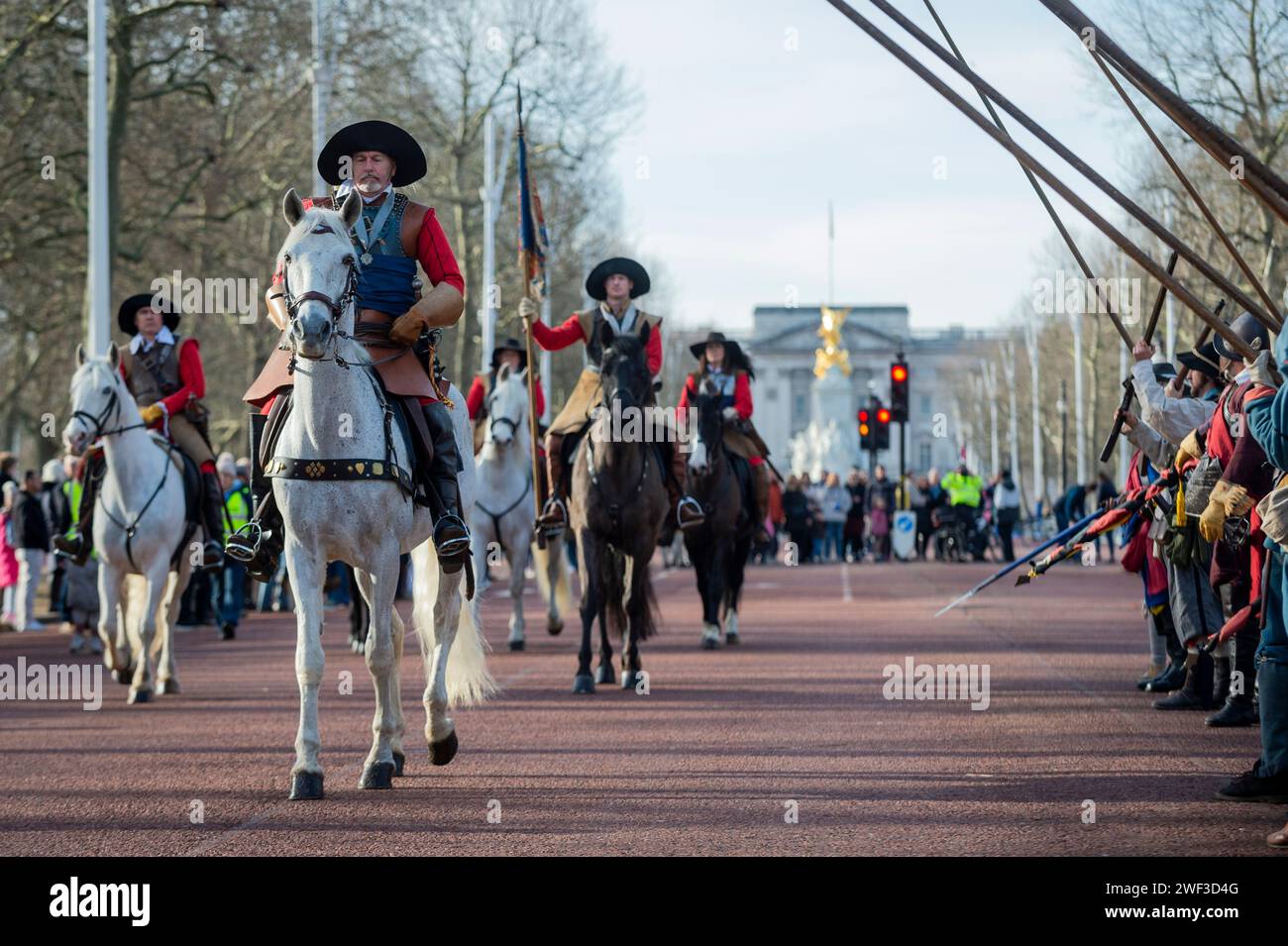 London, UK. 28 January 2024. Members of The King’s Army (the royalist ...