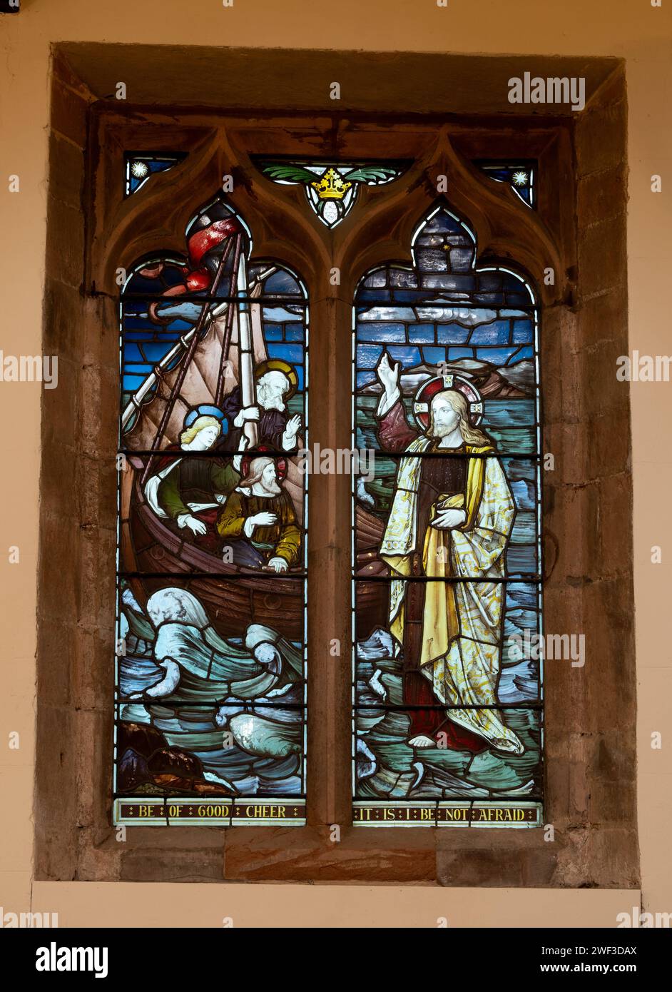 Christ walking on water stained glass, St. Margaret`s Church, Wolston ...
